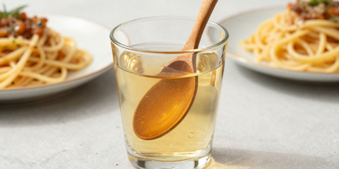 Beber uma colher de vinagre de maçã diluído antes da massa para reduzir ...